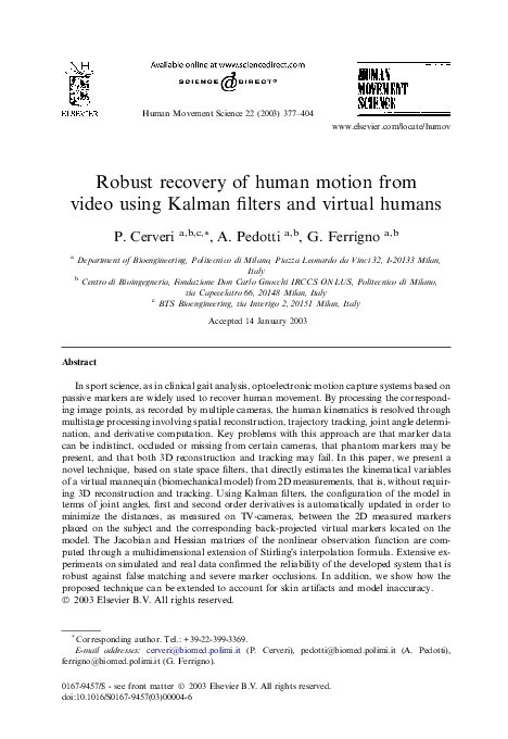 (PDF) Robust recovery of human motion from video using Kalman filters ...