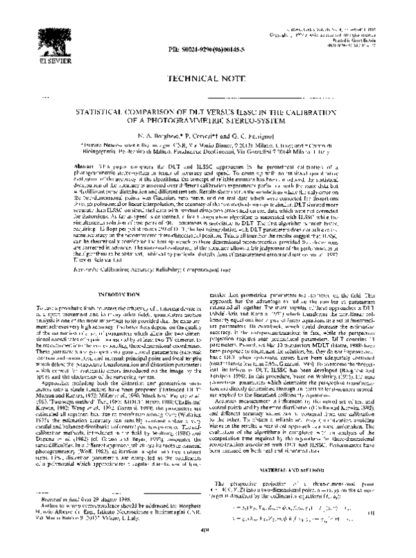 Pdf Statistical Comparison Of Dlt Versus Ilssc In The Calibration Of A Photogrammetric Stereo