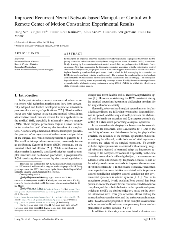 (PDF) Improved recurrent neural network-based manipulator control with ...