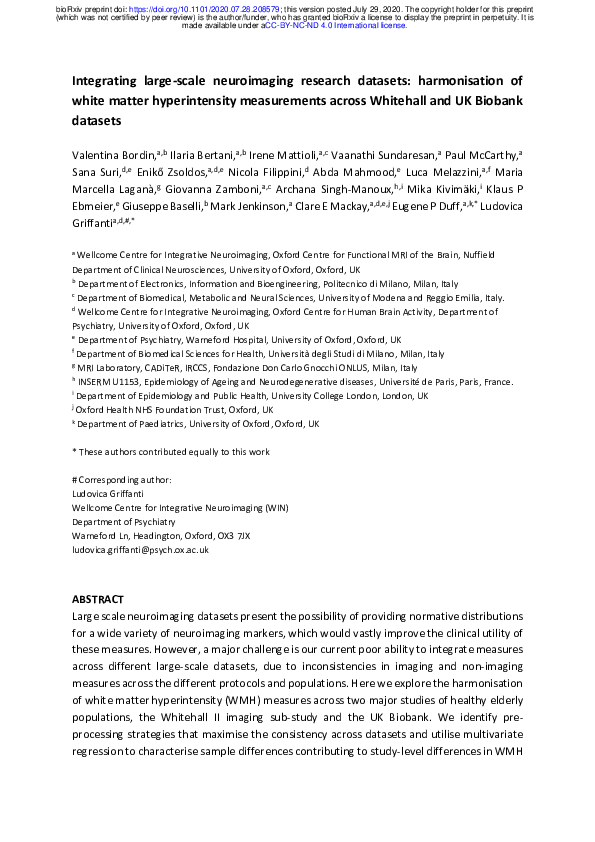 (PDF) Integrating large-scale neuroimaging research datasets: harmonisation of white matter ...