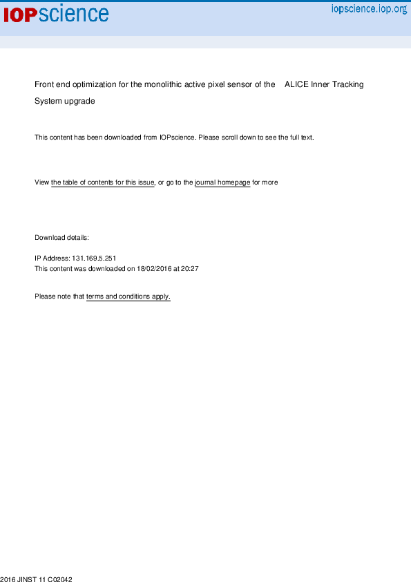 (PDF) Front end optimization for the monolithic active pixel sensor of the ALICE Inner Tracking ...