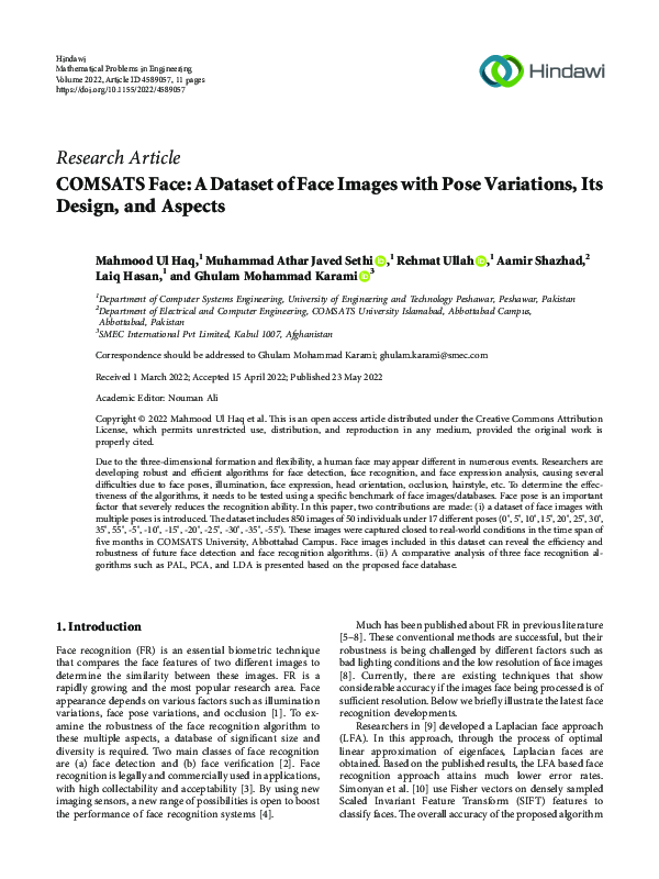 (PDF) COMSATS Face: A Dataset of Face Images with Pose Variations, Its ...