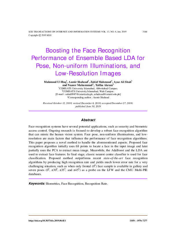 (PDF) Boosting the Face Recognition Performance of Ensemble Based LDA for Pose, Non-uniform ...