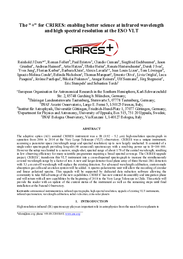 (PDF) The "+" for CRIRES: enabling better science at infrared ...