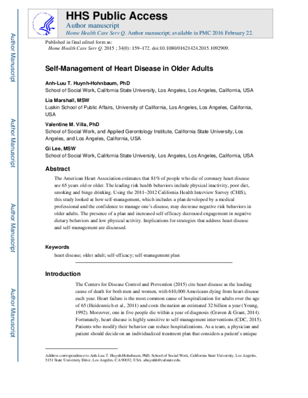 (PDF) Self-Management of Heart Disease in Older Adults