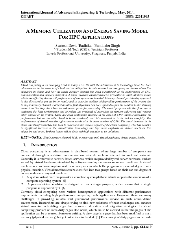 (PDF) A Memory Utilization and Energy Saving Model for HPC Applications