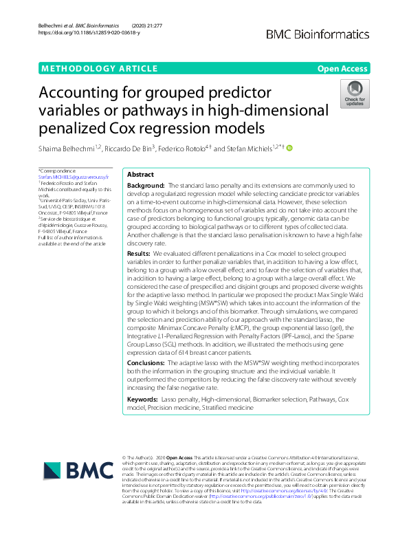(PDF) Accounting for grouped predictor variables or pathways in high-dimensional penalized Cox ...