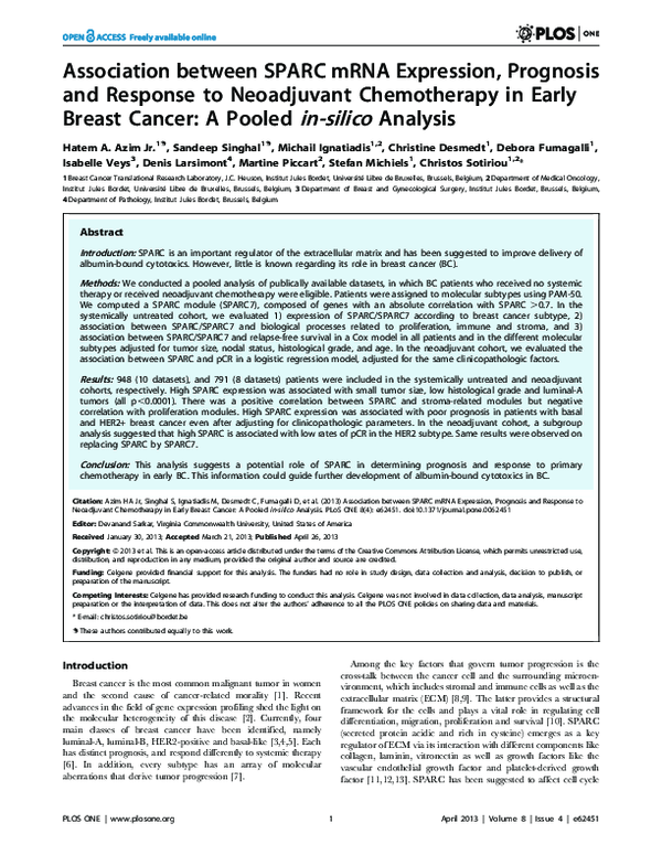 (PDF) Correction: Association between SPARC mRNA Expression, Prognosis and Response to ...