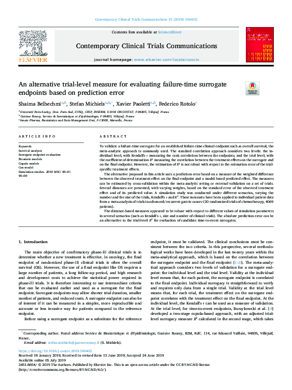 (PDF) An alternative trial-level measure for evaluating failure-time surrogate endpoints based ...