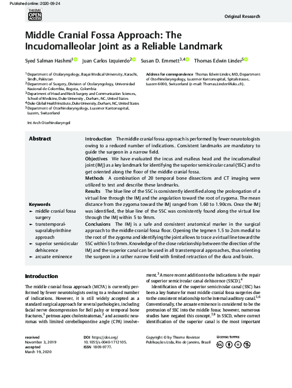 (PDF) Middle Cranial Fossa Approach: The Incudomalleolar Joint as a ...