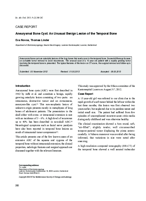 (PDF) CASE REPORT Aneurysmal Bone Cyst: An Unusual Benign Lesion of the ...