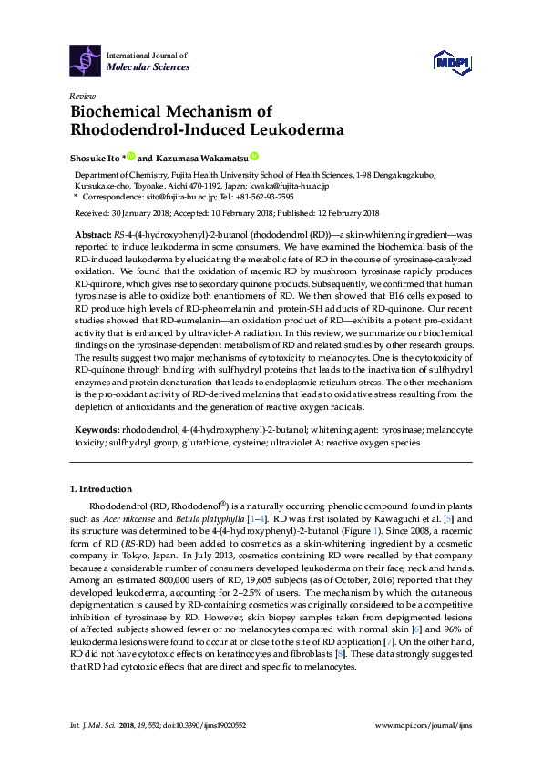 (PDF) Biochemical Mechanism of Rhododendrol-Induced Leukoderma