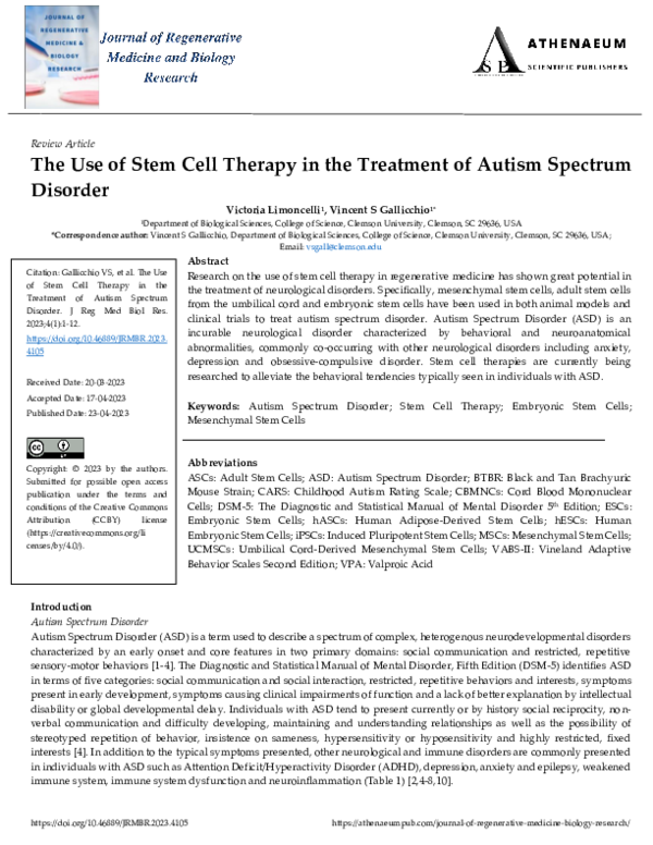 (PDF) Stem Cell Therapy for Autism Treatment