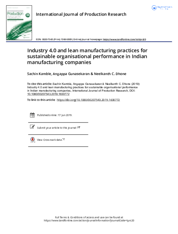 (PDF) Industry 4.0 and lean manufacturing practices for sustainable organisational performance ...
