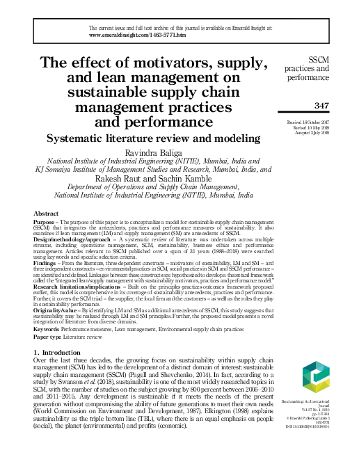 (PDF) The effect of motivators, supply, and lean management on sustainable supply chain ...