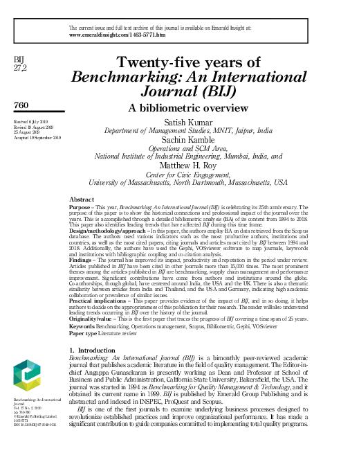 (PDF) Twenty-five years of Benchmarking: An International Journal (BIJ)