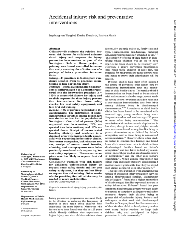 (PDF) Accidental injury: risk and preventative interventions | Patricia ...