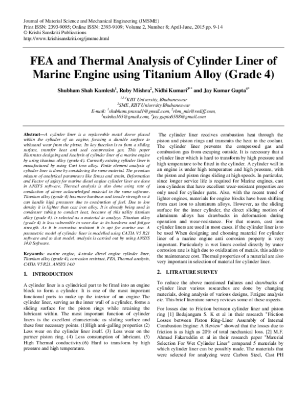 (PDF) FEA and Thermal Analysis of Cylinder Liner of Marine Engine using ...
