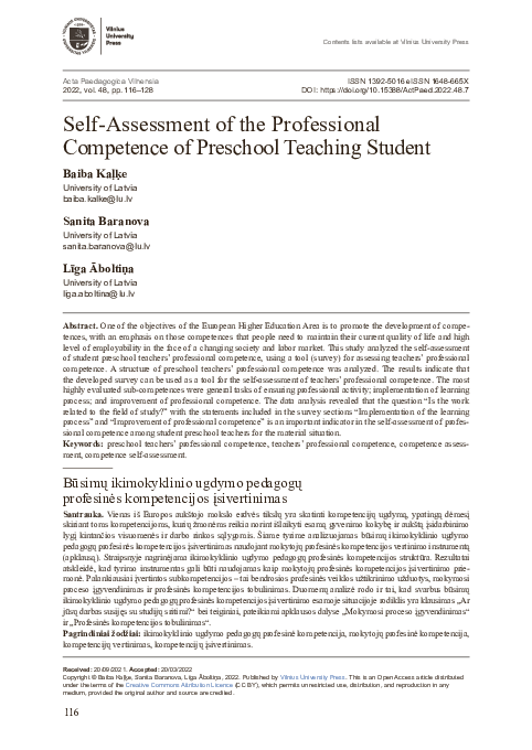 (PDF) Self-Assessment of the Professional Competence of Preschool ...