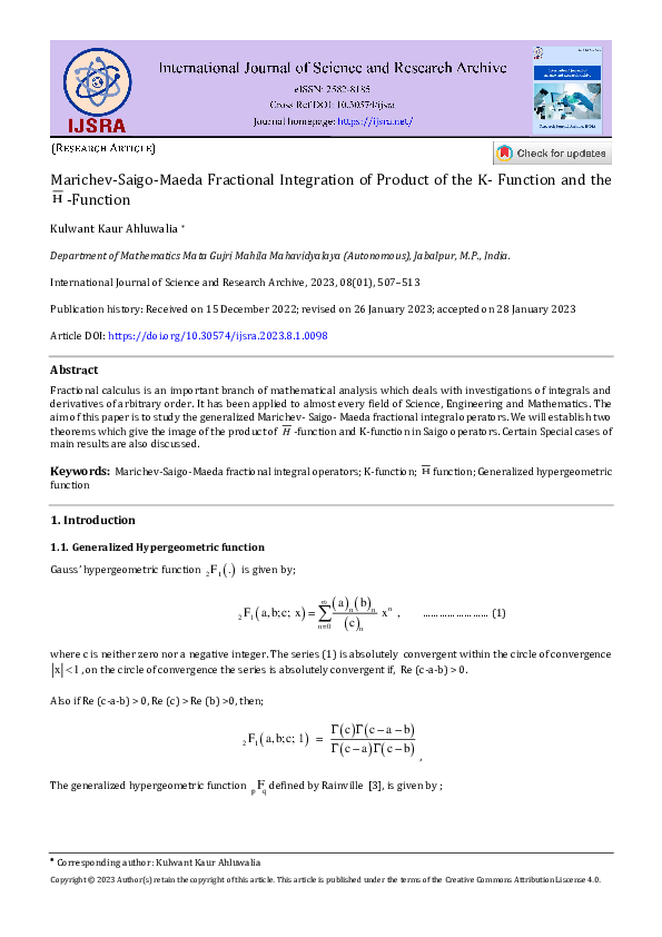 Pdf Marichev Saigo Maeda Fractional Integration Of Product Of The K Function And The Function