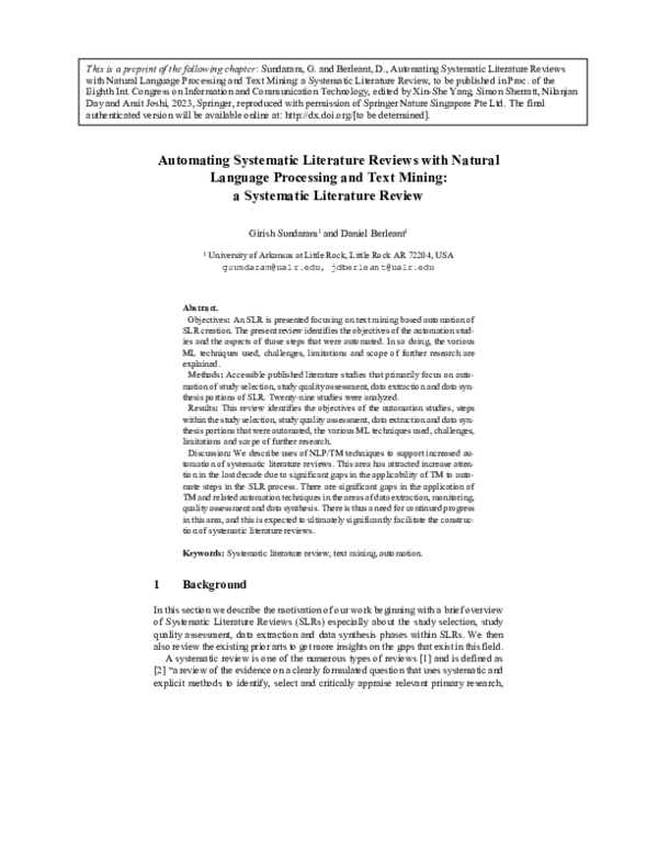 (PDF) Automating Systematic Literature Reviews with Natural Language ...