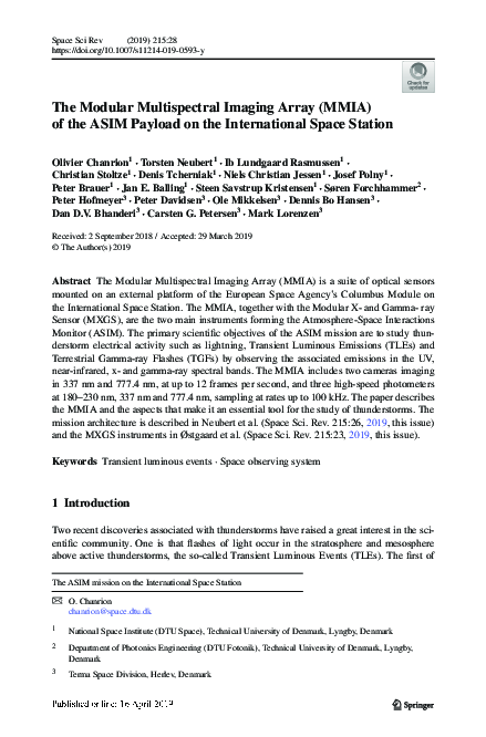 (PDF) The Modular Multispectral Imaging Array (MMIA) of the ASIM ...
