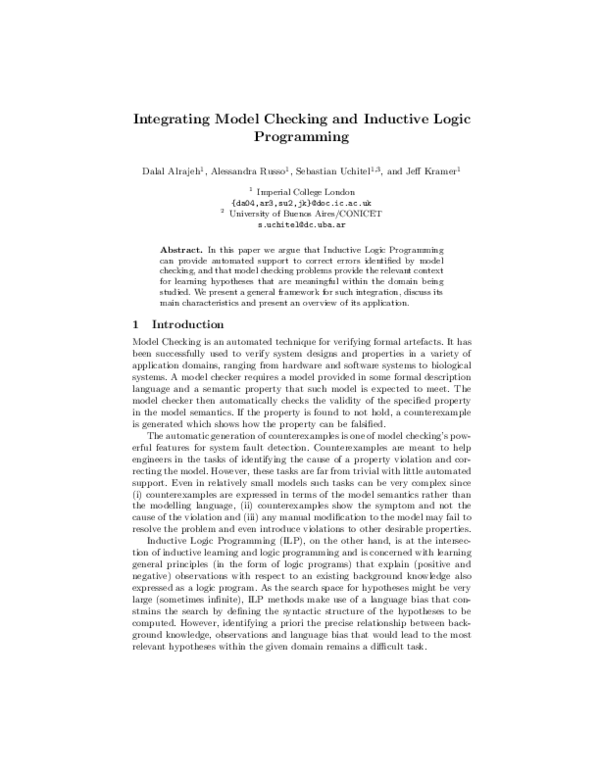 Pdf Integrating Model Checking And Inductive Logic Programming