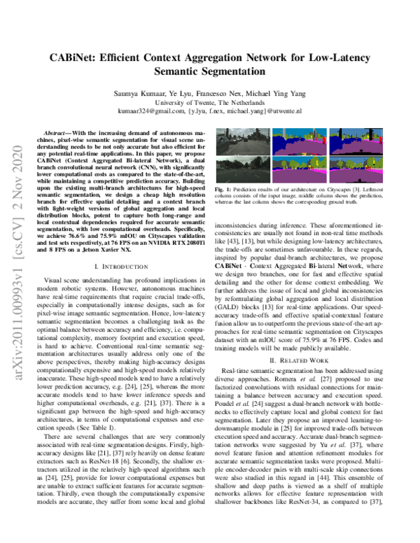 Pdf Cabinet Efficient Context Aggregation Network For Low Latency Semantic Segmentation 