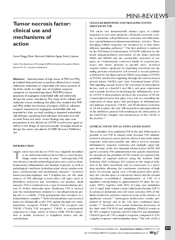 (PDF) Tumor necrosis factor: clinical use and mechanisms of action
