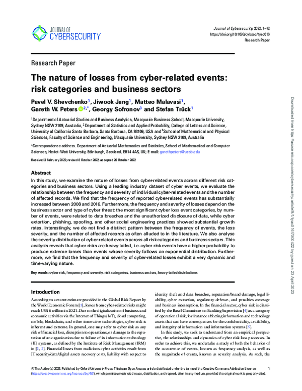 (PDF) The nature of losses from cyber-related events: risk categories ...