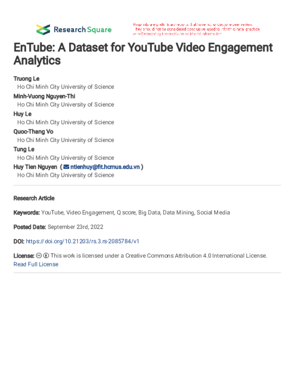 (PDF) EnTube: A Dataset for YouTube Video Engagement Analytics