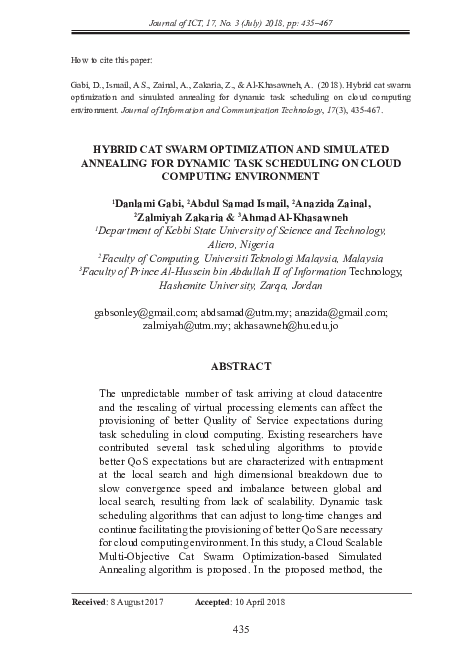 (PDF) Hybrid Cat Swarm Optimization and Simulated Annealing for Dynamic Task Scheduling on Cloud ...