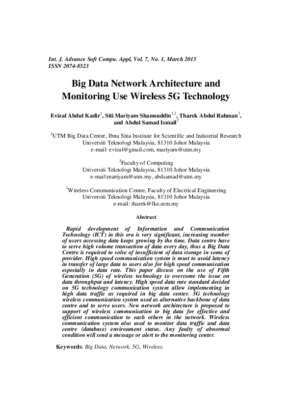 (PDF) Big Data Network Architecture and Monitoring Use Wireless 5G Technology | Abdul Samad ...