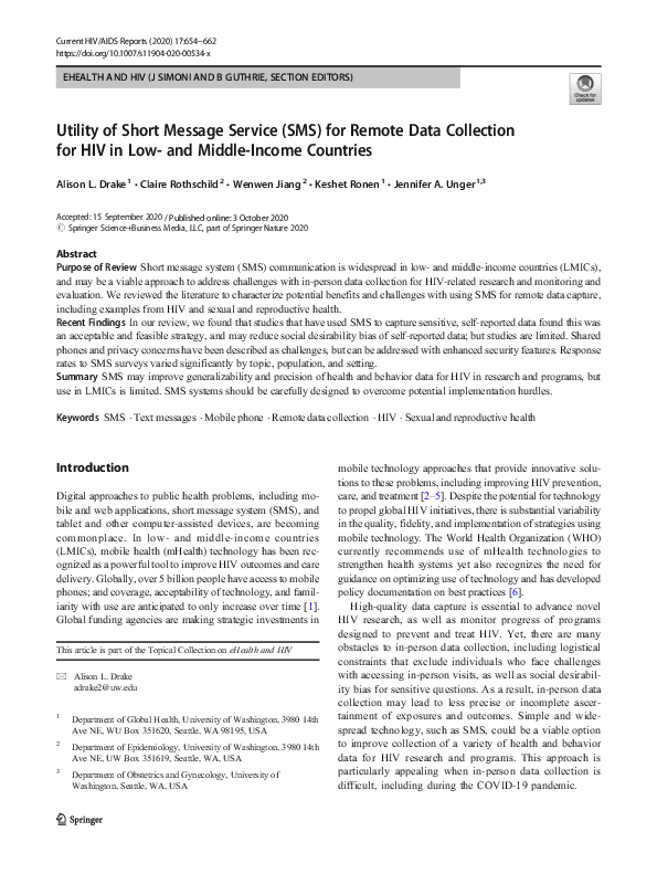 (PDF) Utility of Short Message Service (SMS) for Remote Data Collection ...