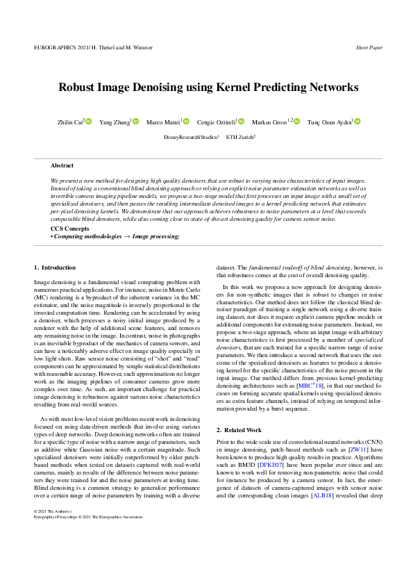 (PDF) Robust Image Denoising using Kernel Predicting Networks