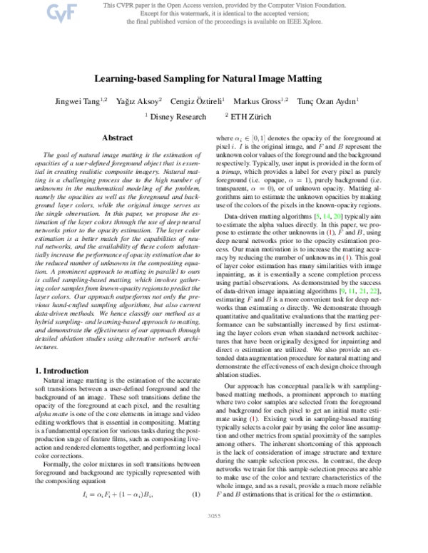 (PDF) Learning-Based Sampling for Natural Image Matting