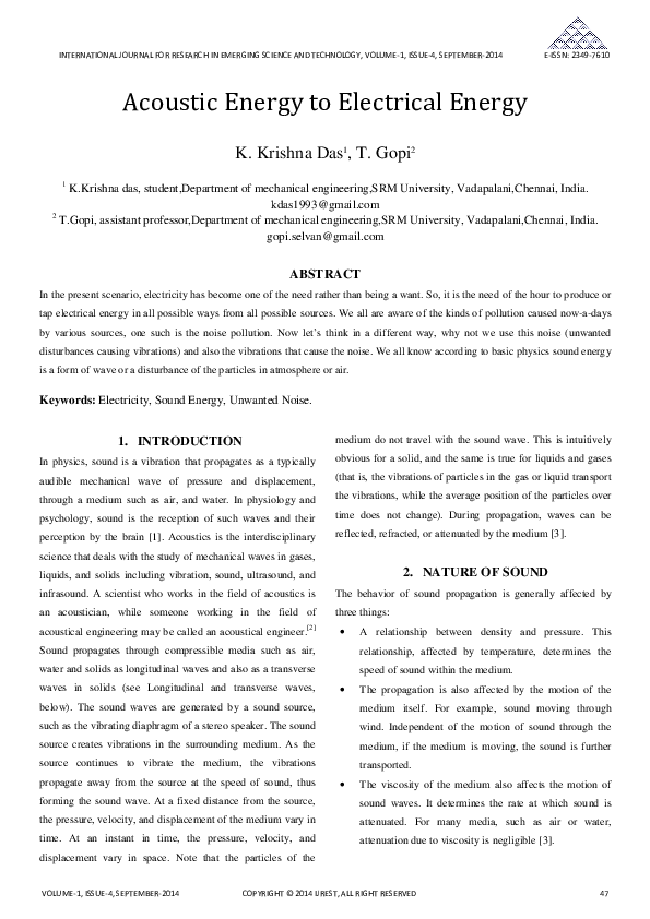 (PDF) Acoustic Energy to Electrical Energy