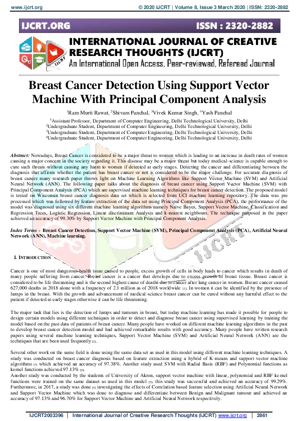 (PDF) Breast Cancer Detection Using Support Vector Machine With Principal Component Analysis