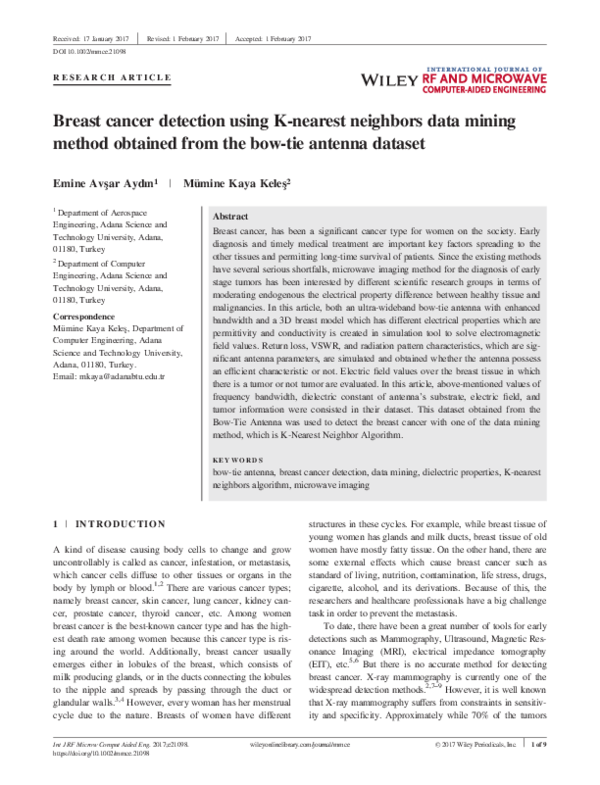 Pdf Breast Cancer Detection Using K Nearest Neighbors Data Mining Method Obtained From The Bow