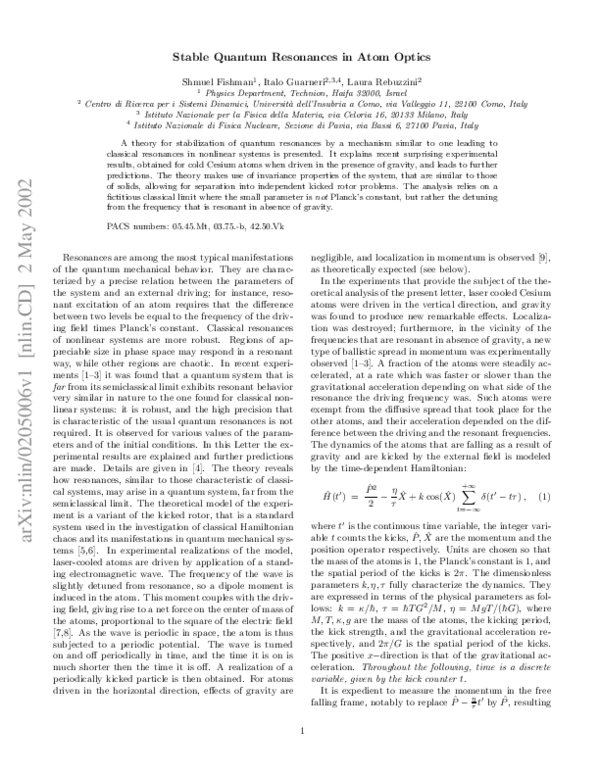 (PDF) Stable Quantum Resonances in Atom Optics