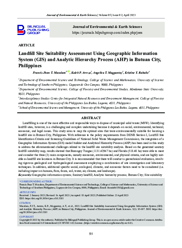 Pdf Landfill Site Suitability Assessment Using Geographic Information System Gis And