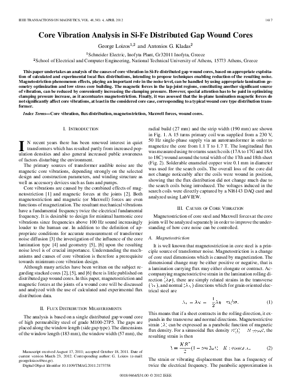 (PDF) Core Vibration Analysis in Si-Fe Distributed Gap Wound Cores