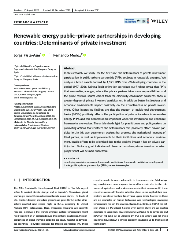 (PDF) Renewable energy public-private partnerships in developing ...