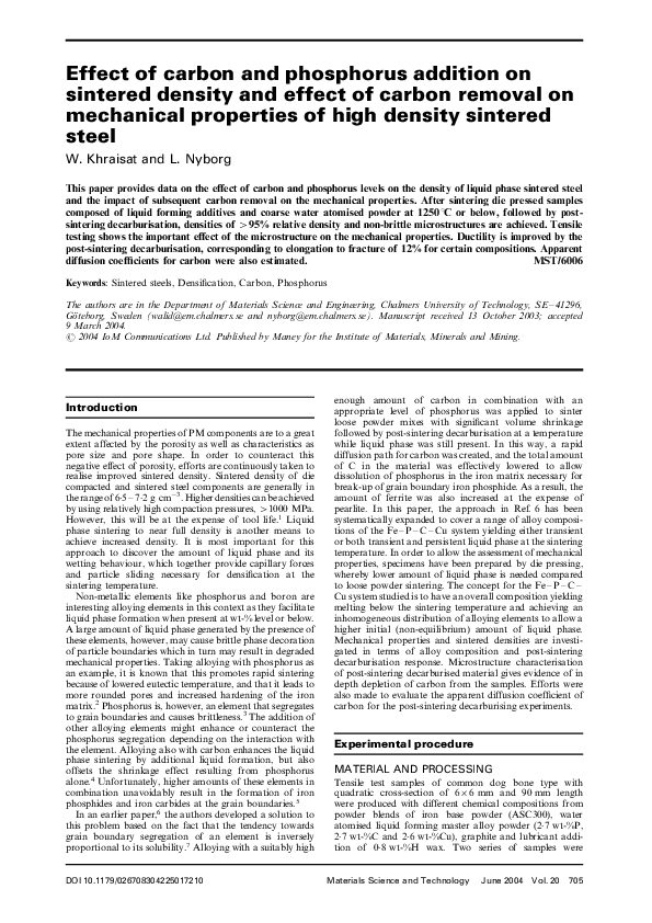 (PDF) Effect of carbon and phosphorus addition on sintered density and effect of carbon removal ...