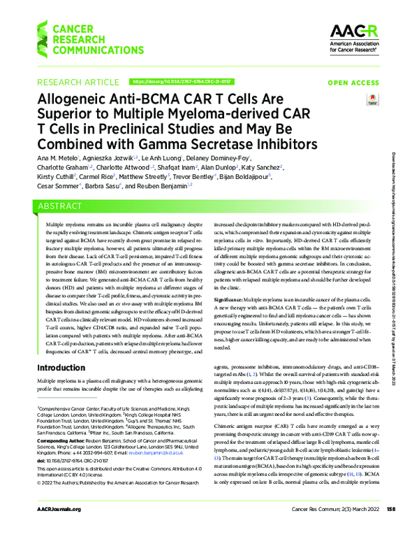 (PDF) Superior Anti-BCMA CAR T Cells from Donors