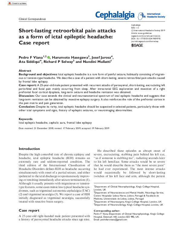 (PDF) Short-lasting retroorbital pain attacks as a form of ictal ...