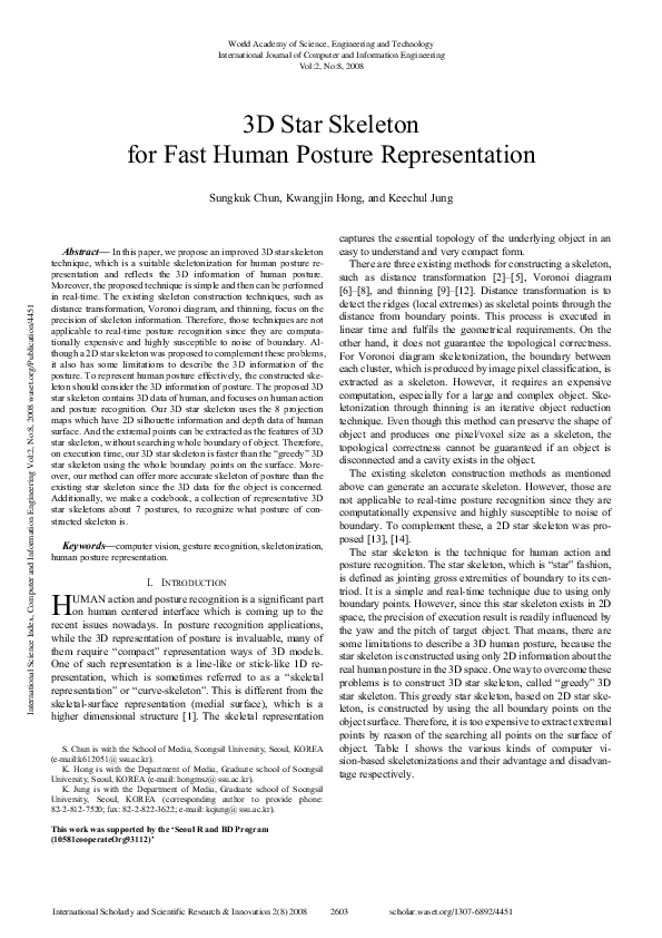 (PDF) 3D Star Skeleton For Fast Human Posture Representation