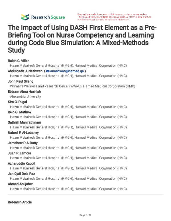 (PDF) The Impact of Using DASH First Element as a Pre-Briefing Tool on ...