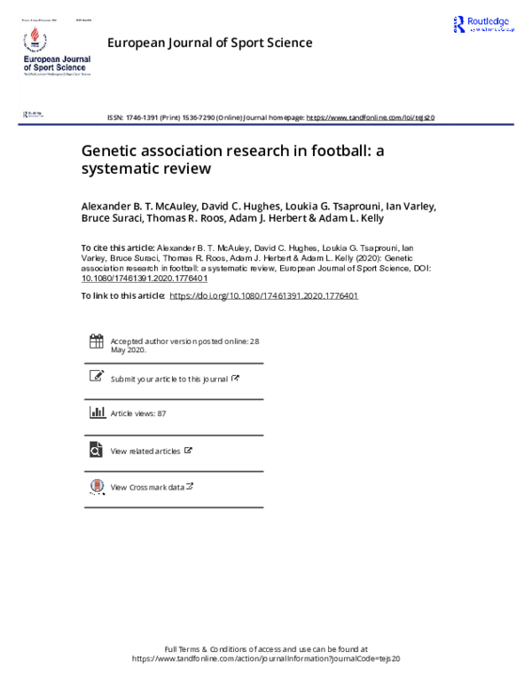 (PDF) Genetic association research in football: A systematic review