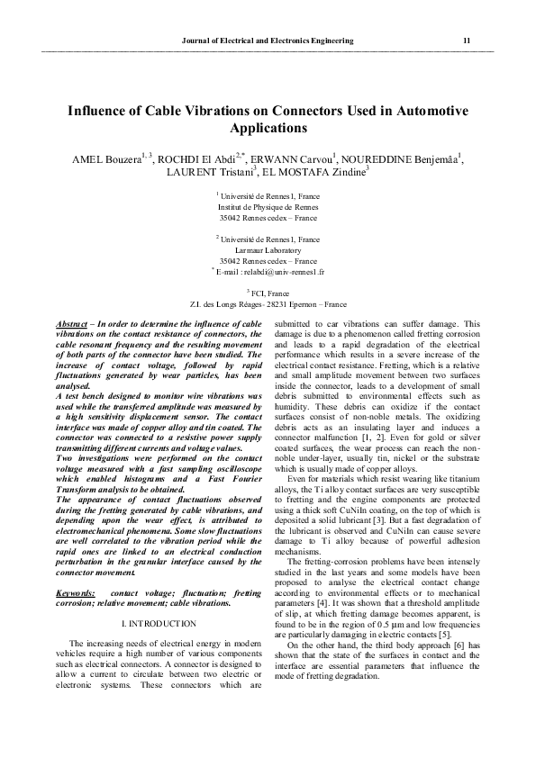 (PDF) Influence of Cable Vibrations on Connectors Used in Automotive ...